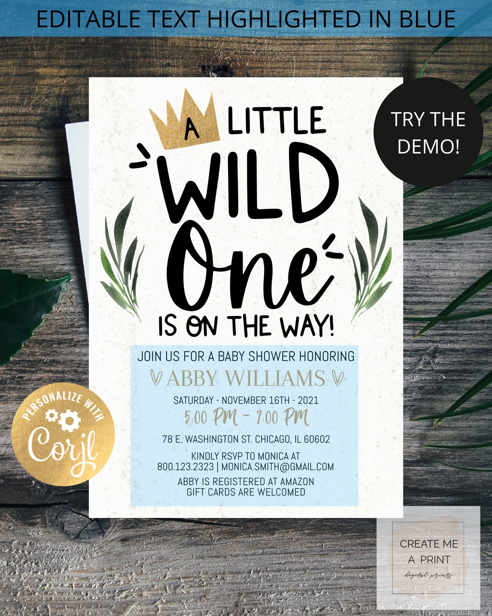 A Little Wild One Editable Baby Shower Invitation Wild One - Etsy
