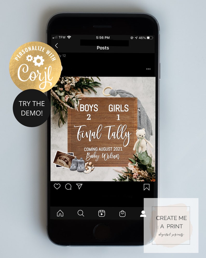 Floral Final Tally Editable Digital Pregnancy Announcement - Etsy