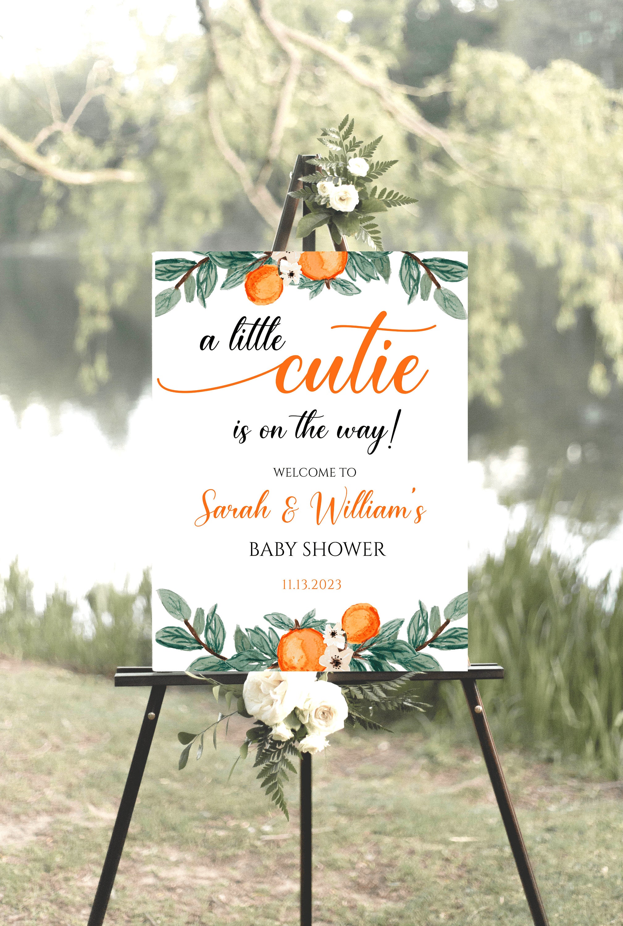 Little Cutie Sign Editable Baby Shower Sign, Cutie Orange Baby Shower ...