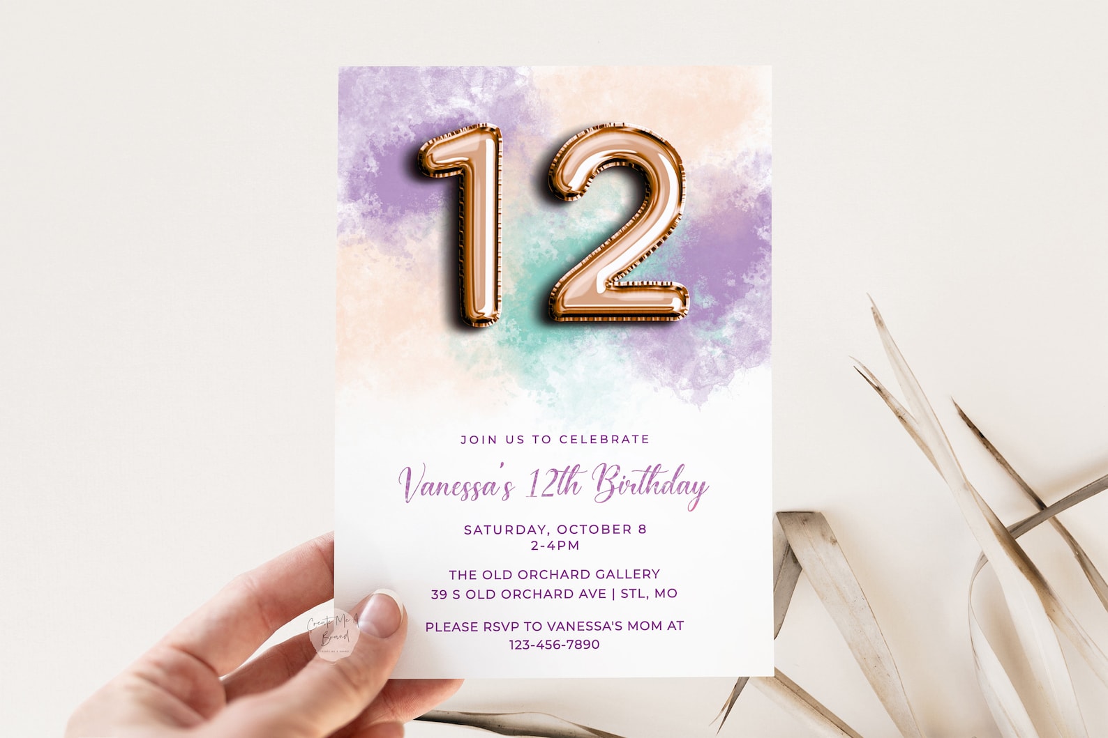 12th Birthday Invitation Girl Invite, Printable 12th Birthday Party ...
