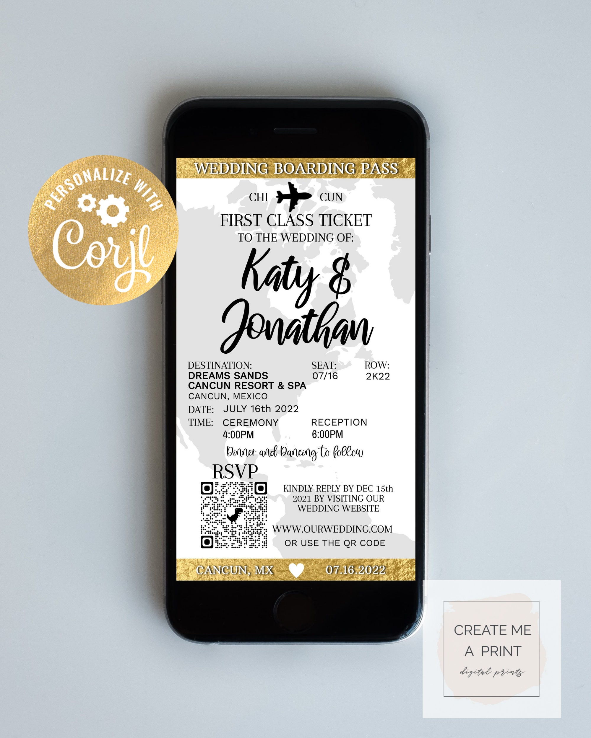 Mobile Gold 1st Class Ticket Editable Wedding Invitation - Etsy