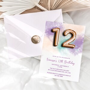 12th Birthday Invitation Girl Invite, Printable 12th Birthday Party ...