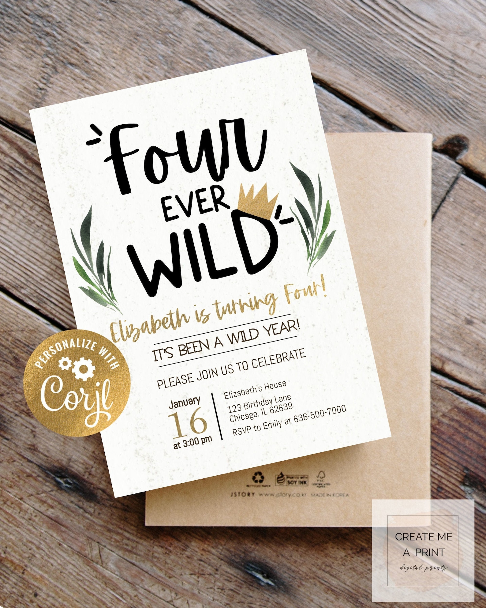 Four Ever Wild Instant Access Birthday Invitation Wild | Etsy