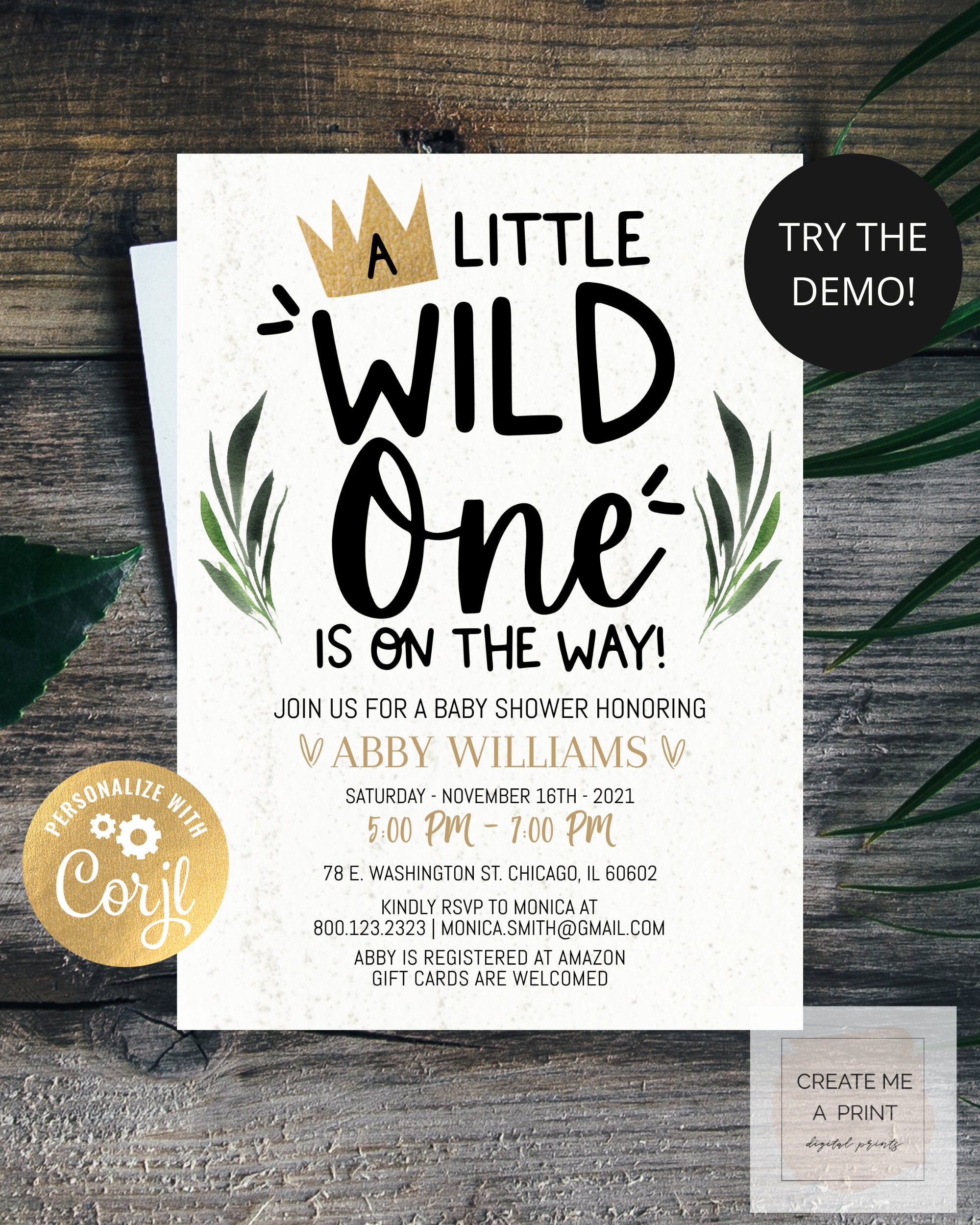 A Little Wild One Editable Baby Shower Invitation Wild One - Etsy
