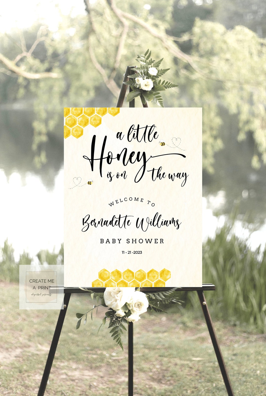 Welcome Sign Honey Bee A Little Honey is on the Way Template, Editable ...