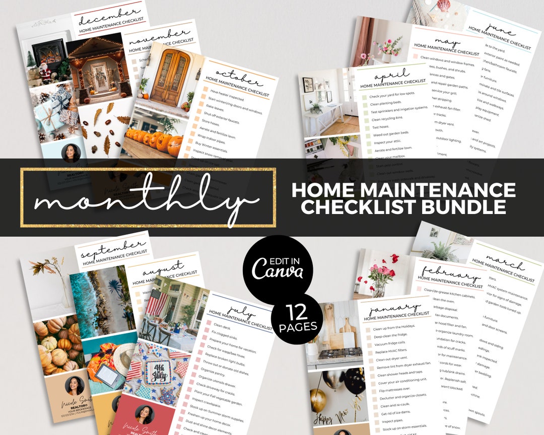 12 Monthly Home Maintenance Checklists BUNDLE | Real Estate Flyer ...