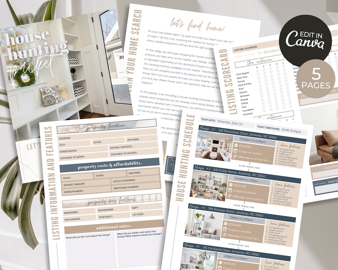 Real Estate House Hunting Packet for Buyers | House Hunting Schedule ...