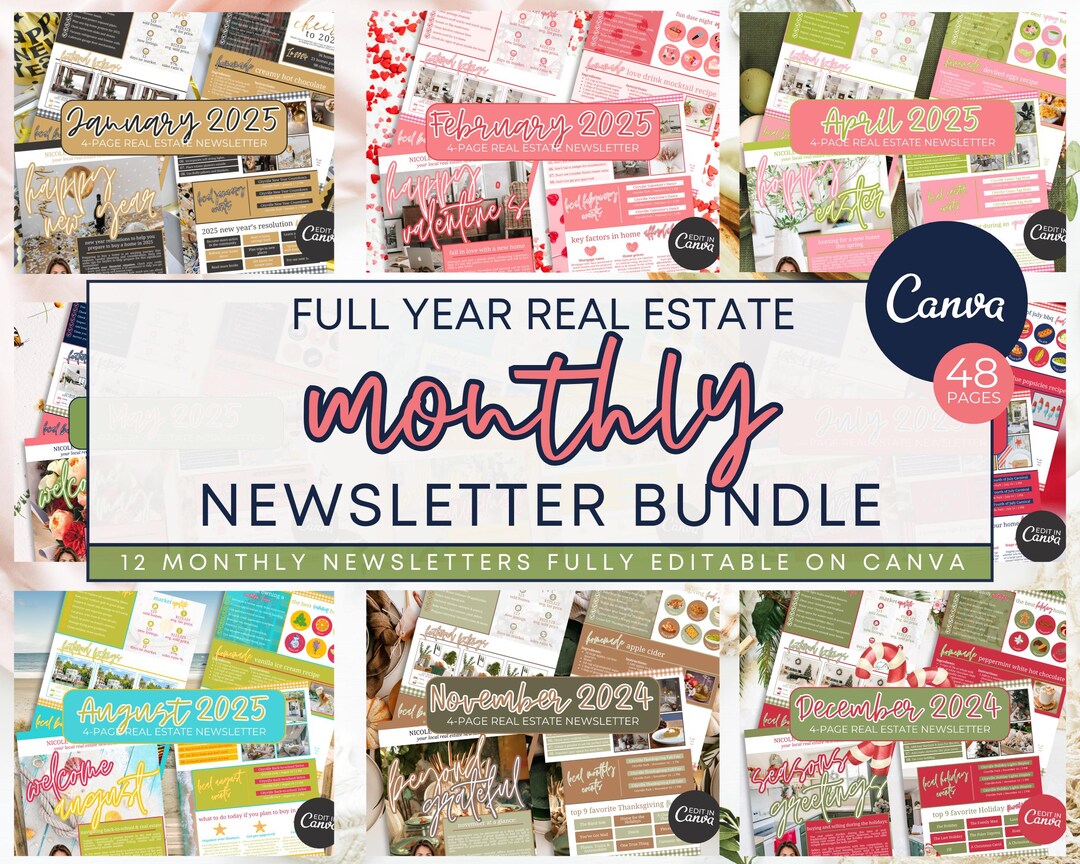 12 Monthly Real Estate Newsletter Bundle | Real Estate Newsletter ...