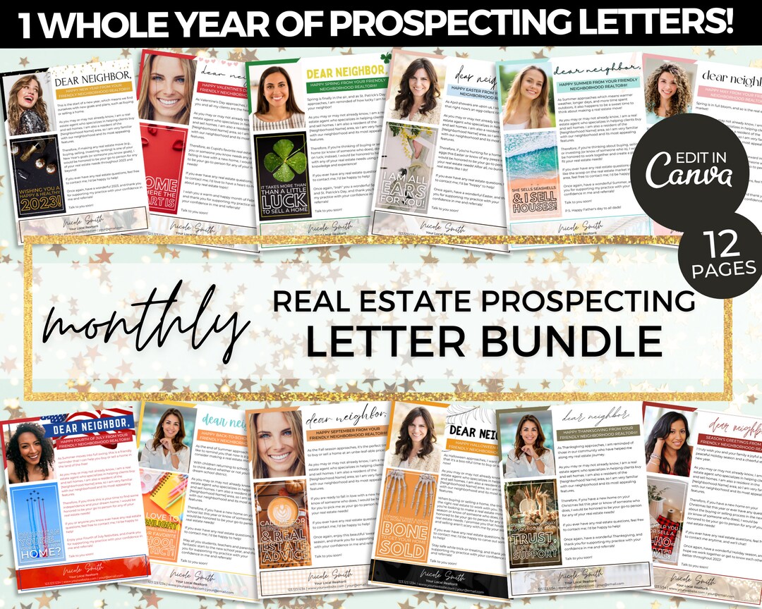 Monthly Real Estate Prospecting Letter Bundle | Full Year of ...