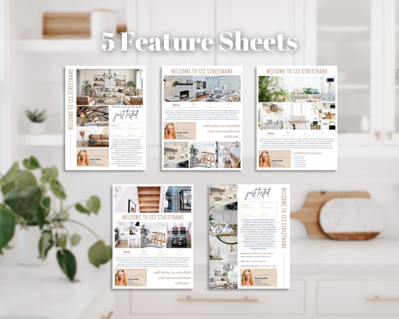 5 Classic Real Estate Feature Sheet Template Bundle Real Estate Listing ...