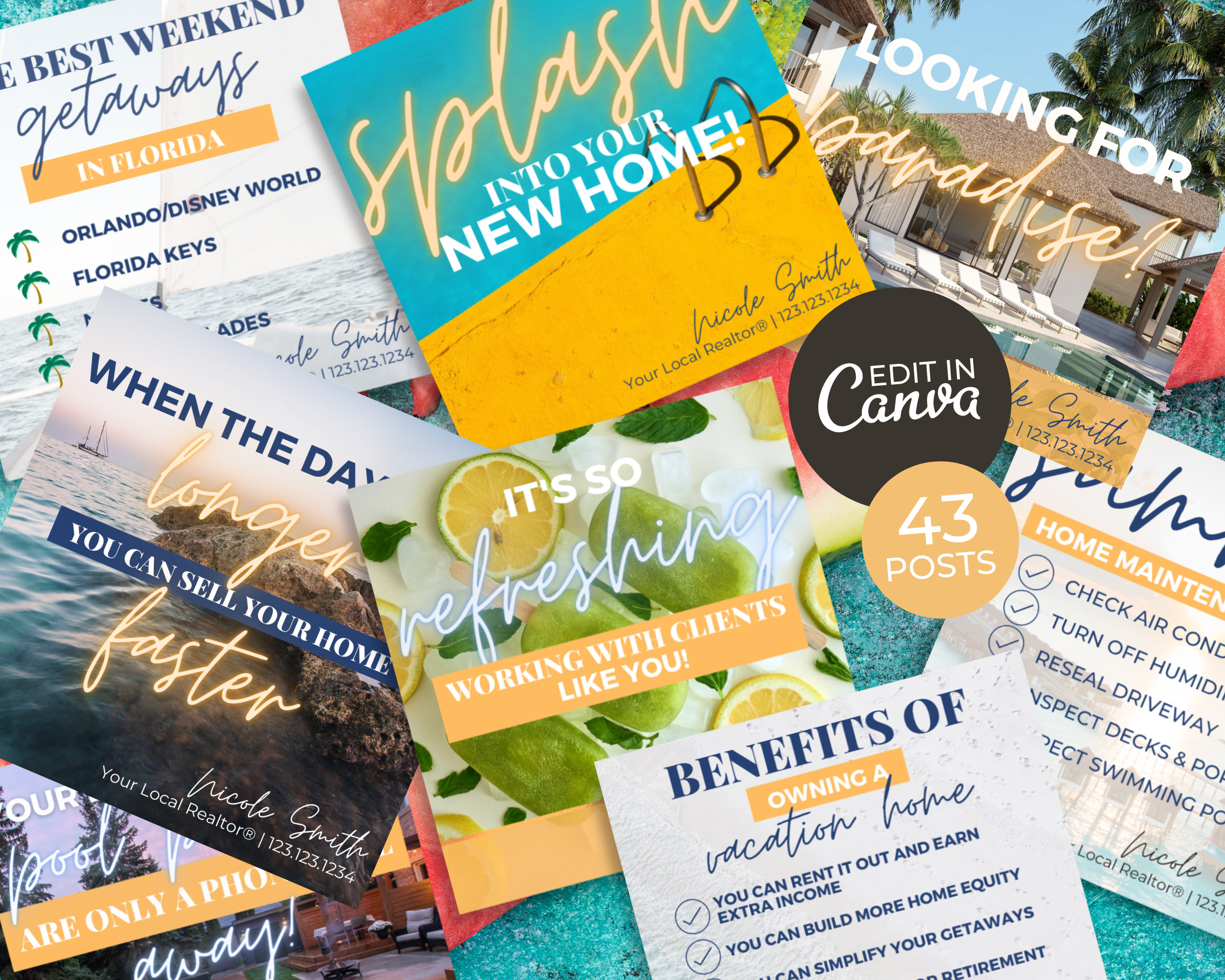 43 Summer Real Estate Social Media Posts June July August - Etsy