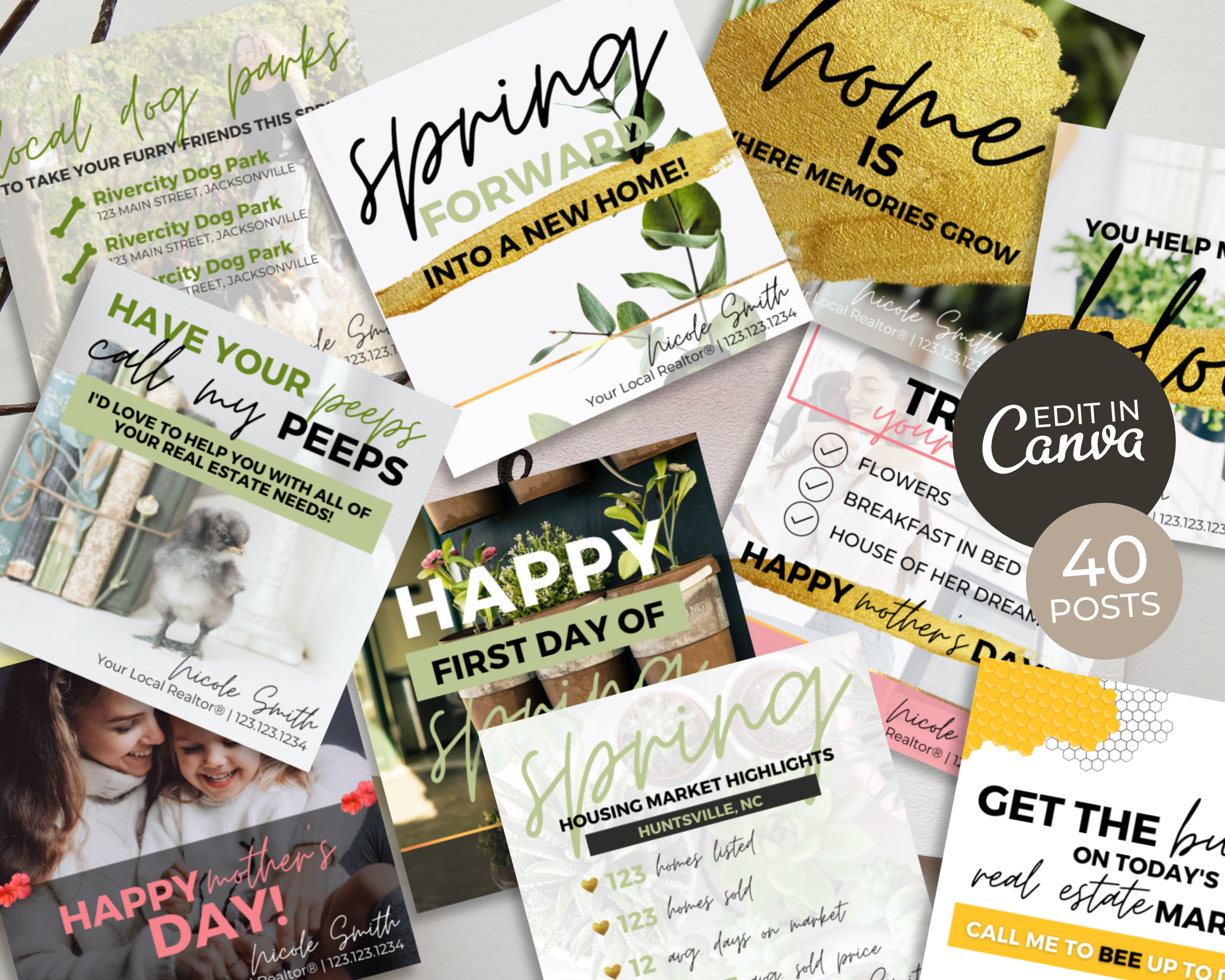 40 Spring Real Estate Social Media Posts March April May - Etsy