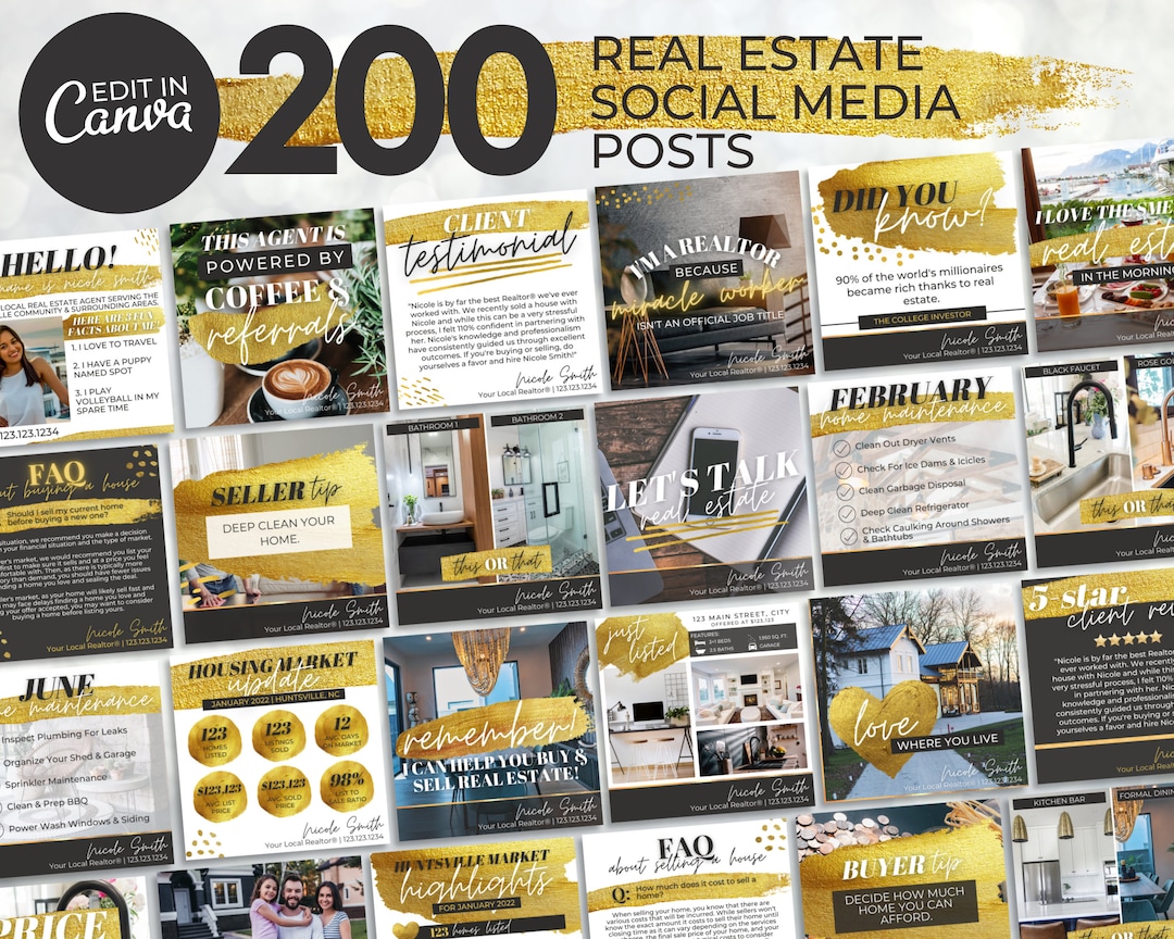 200 Gold Real Estate Social Media Posts | Real Estate Marketing | Real ...