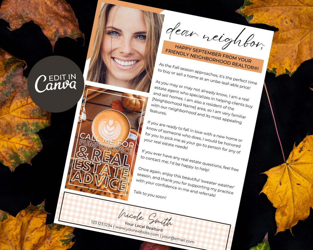 September Real Estate Prospecting Letter | Fall Real Estate Prospecting ...