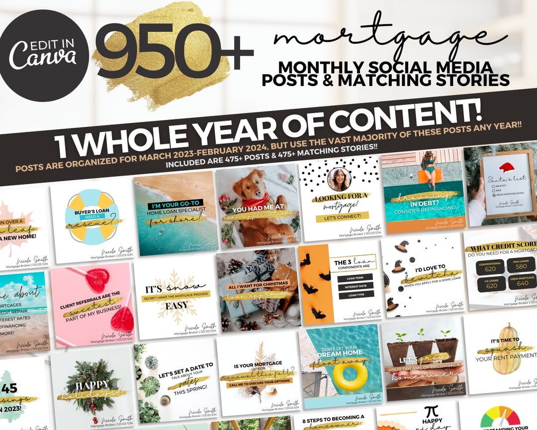 Monthly MORTGAGE Social Media Posts & Matching Stories Bundle ...
