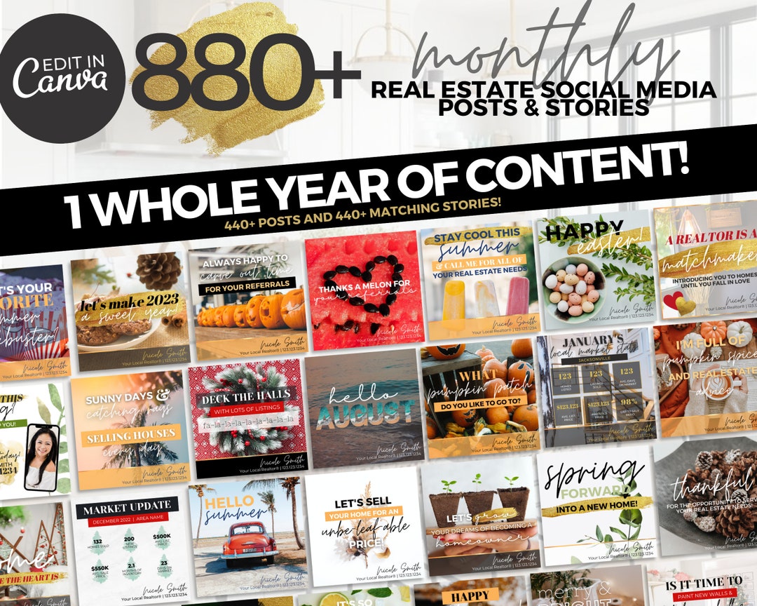 Monthly Real Estate Social Media Posts & Matching Stories Bundle | Real ...