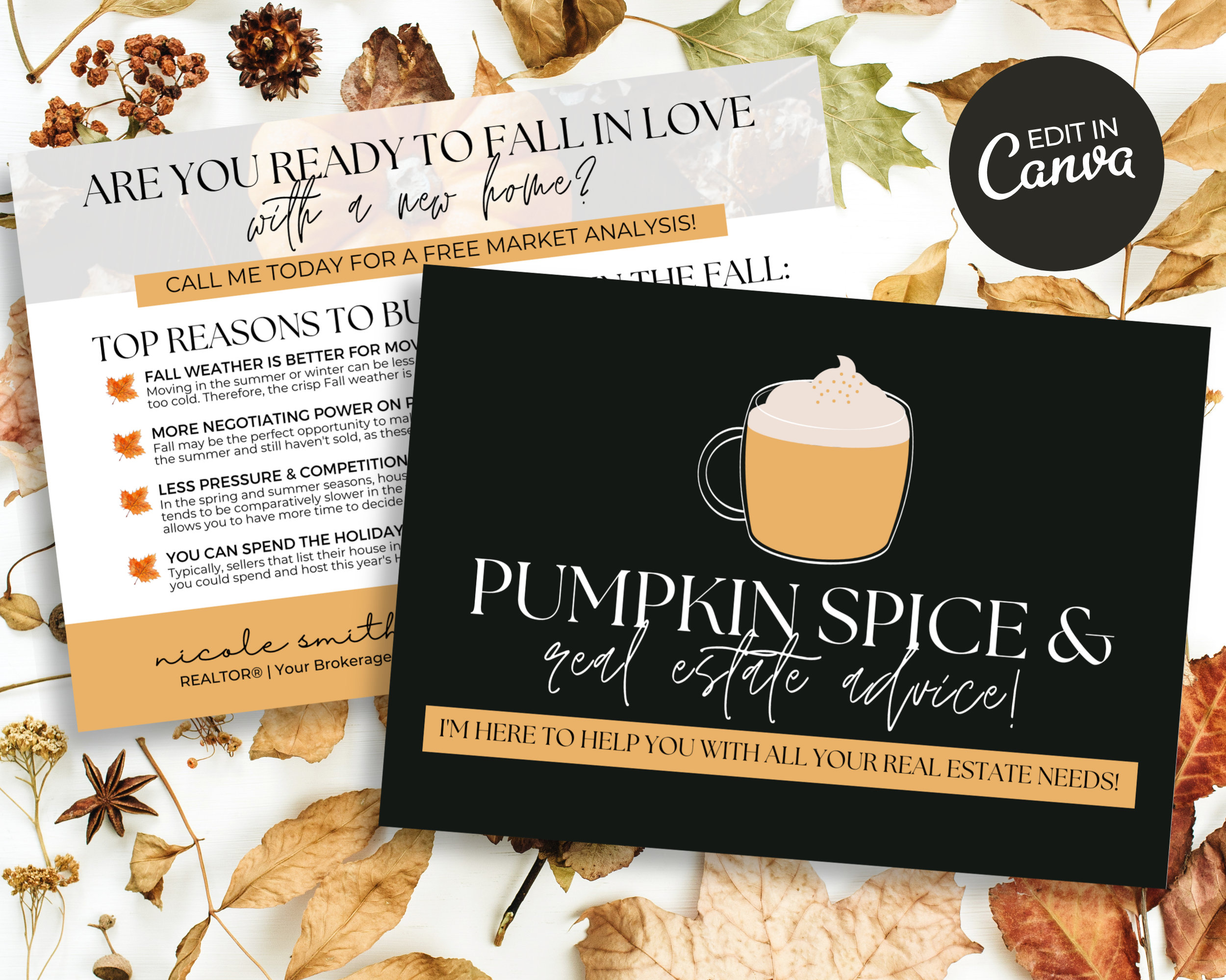 Pumpkin Spice & Real Estate Advice Postcard | Fall Real Estate ...
