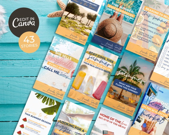 43 Summer Real Estate Social Media STORIES June July August - Etsy