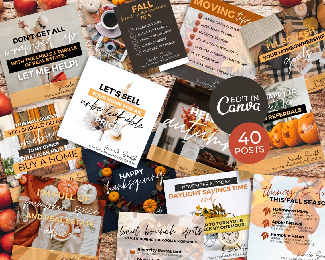 40 Fall Real Estate Social Media Posts September October - Etsy