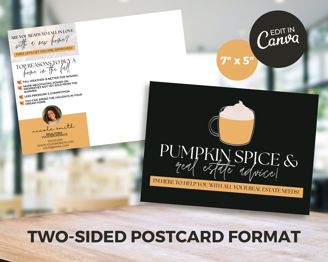 Pumpkin Spice & Real Estate Advice Postcard | Fall Real Estate ...