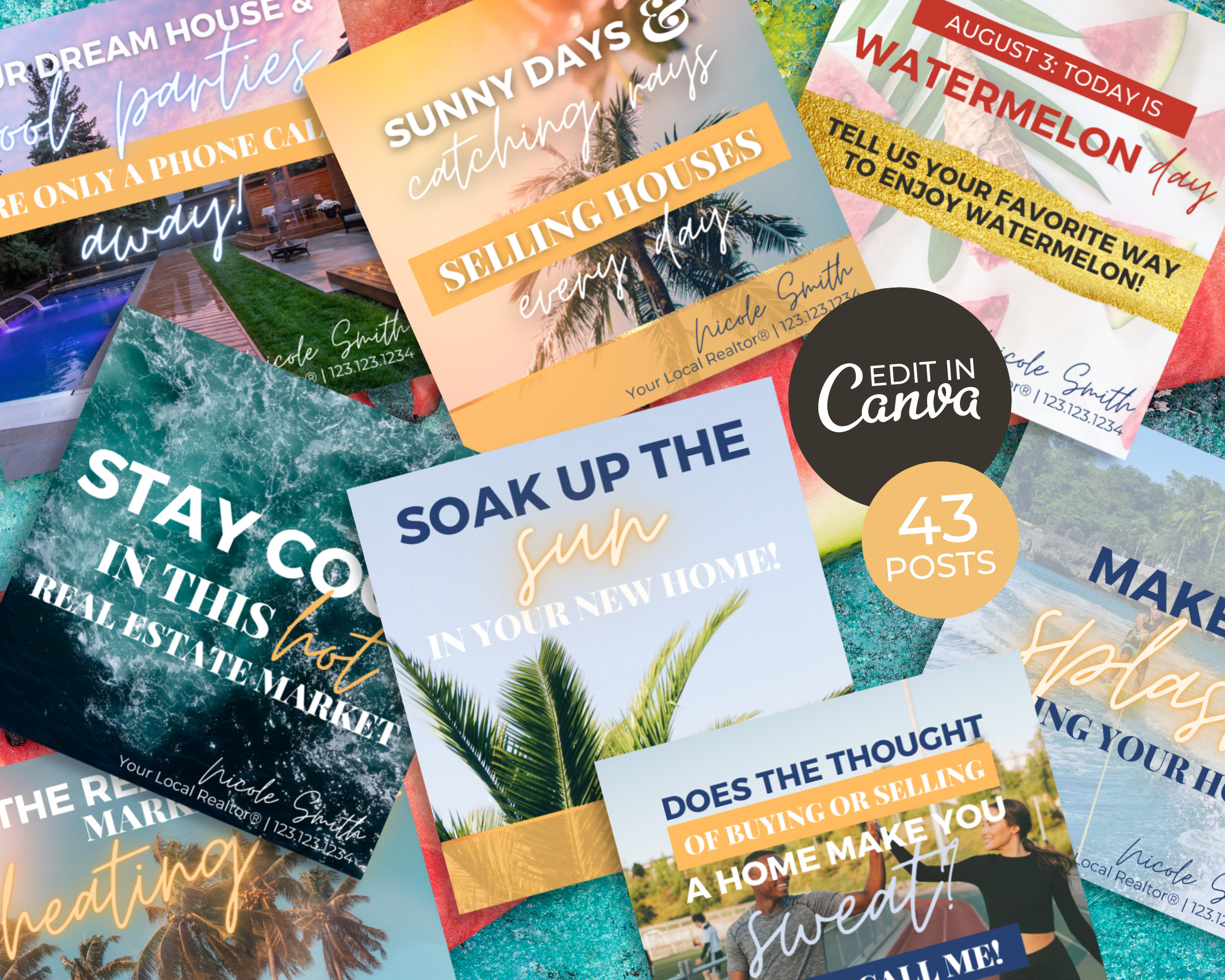 43 Summer Real Estate Social Media Posts June July August - Etsy