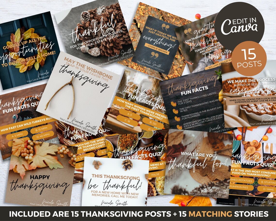 Thanksgiving Real Estate Social Media Posts & Matching Stories - Etsy