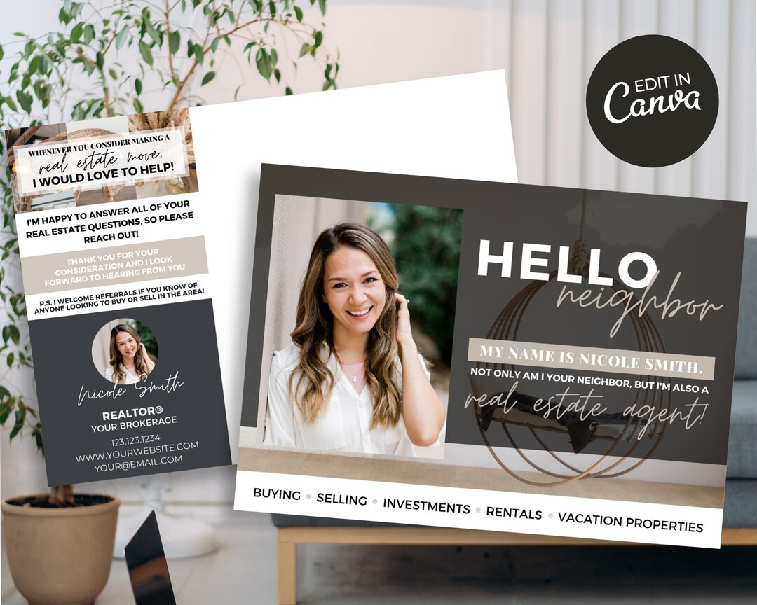 Hello Neighbor Agent Introduction Postcard | Real Estate Farming | Real ...