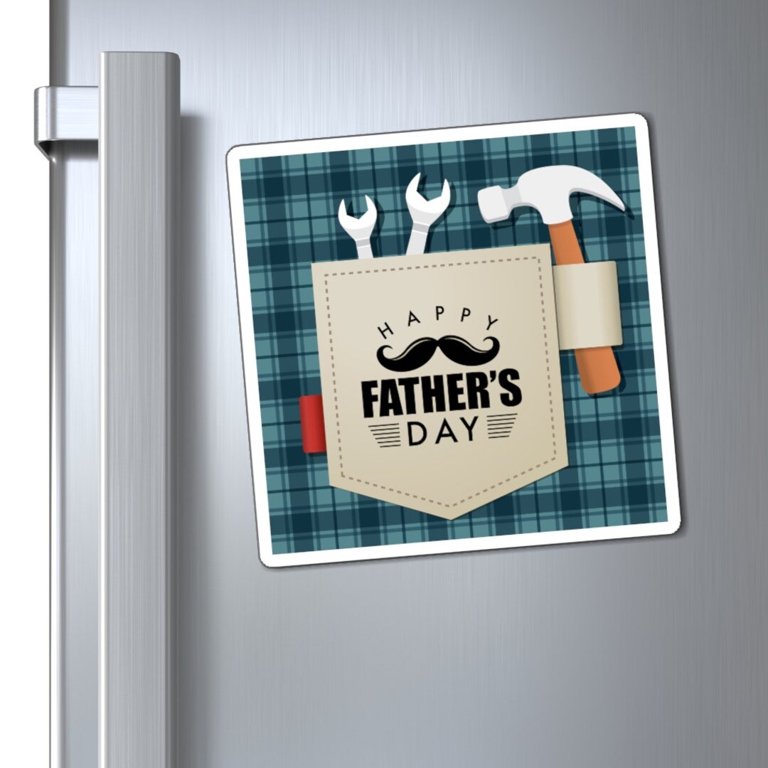Magnets, Happy Fathers Day, Tools, Hammer, Plaid, Blue, Sticks to ...