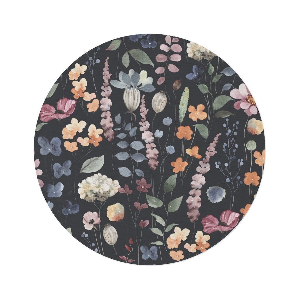 Purple Flower Round Rug, Round Area Rug, Round Throw Rug, Home Decor ...