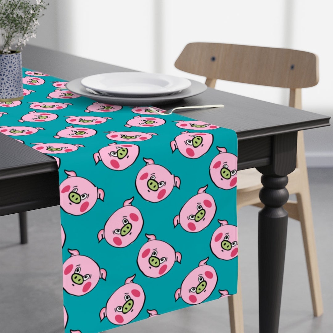 Pig, Table Runner, 90" X 16", Table Decor, Teal, Pink Pigs, Funny ...