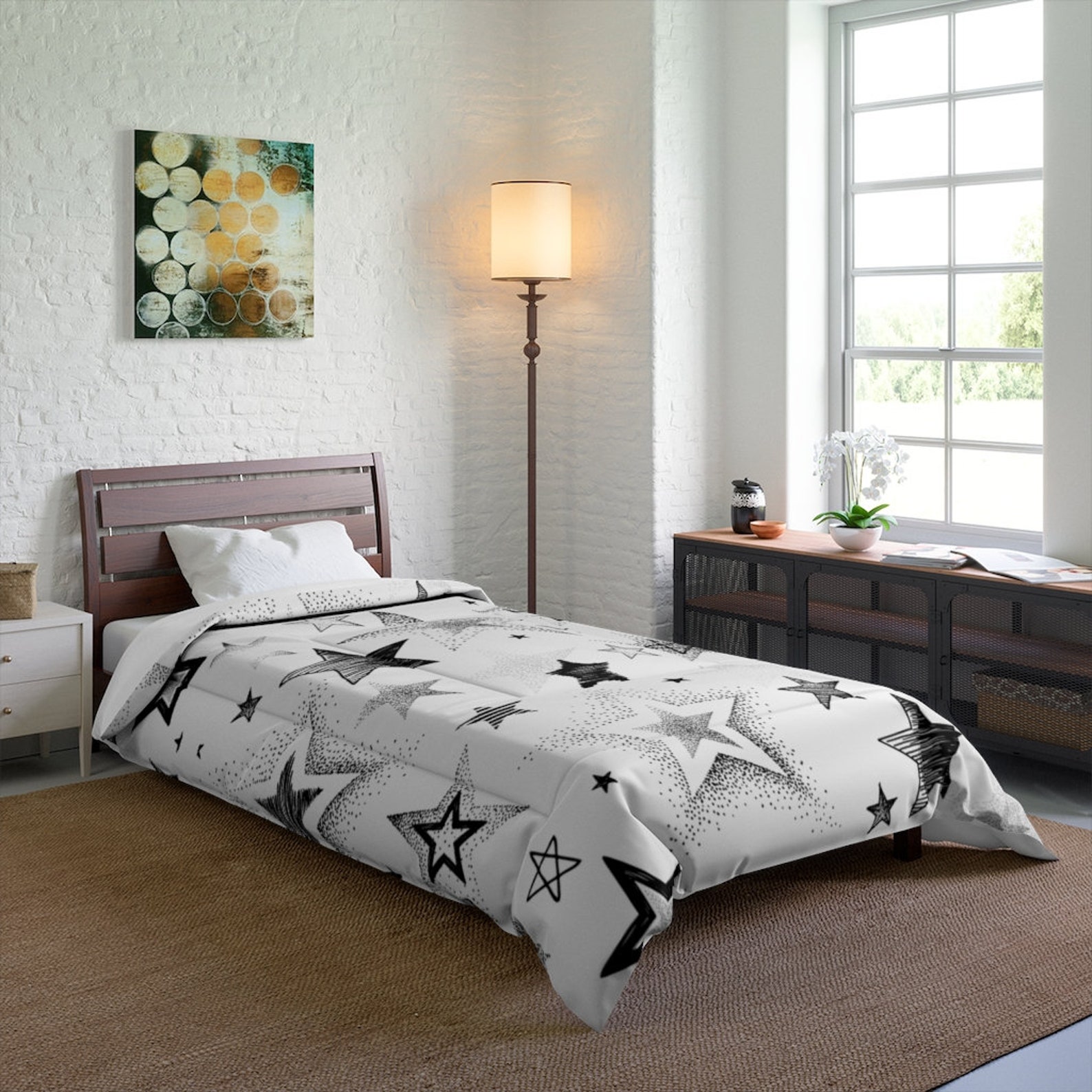Stars, Black and White, Blanket, Comforter, Home Decor, Bedroom Decor ...