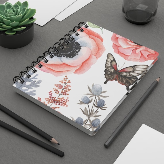 Spiral Bound Journal butterflies flowers pretty note | Etsy