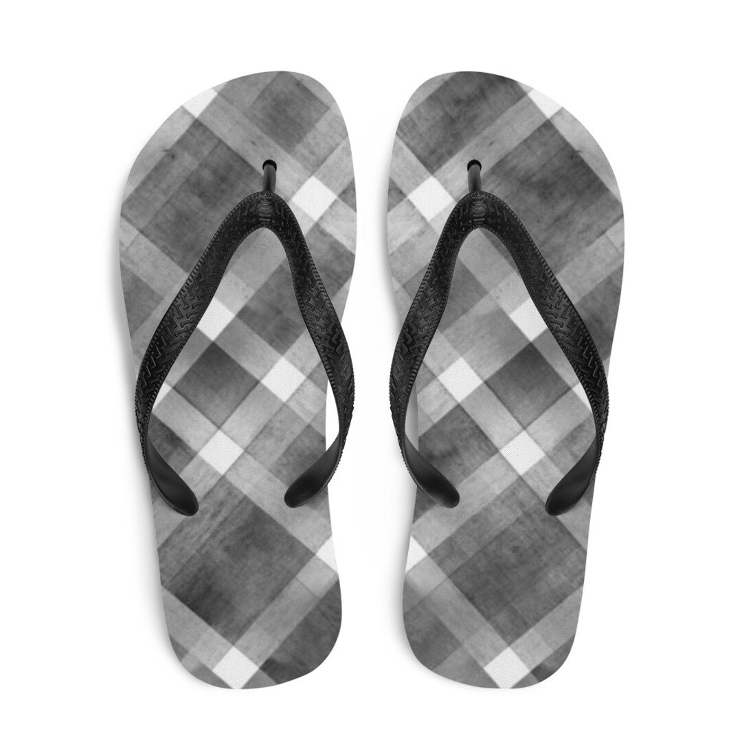 Plaid, Black and Gray, Flip-flops, Summer, Sand, Mom Gift, Beach Wear ...