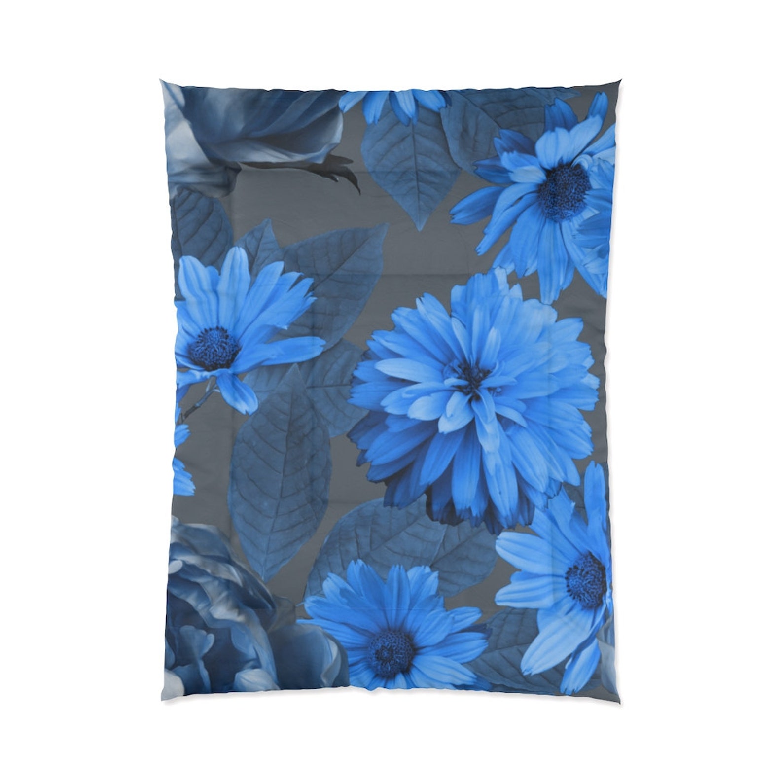 Blue Flower Comforter, Electric Blue Flowered Blanket, Grey Comforter ...