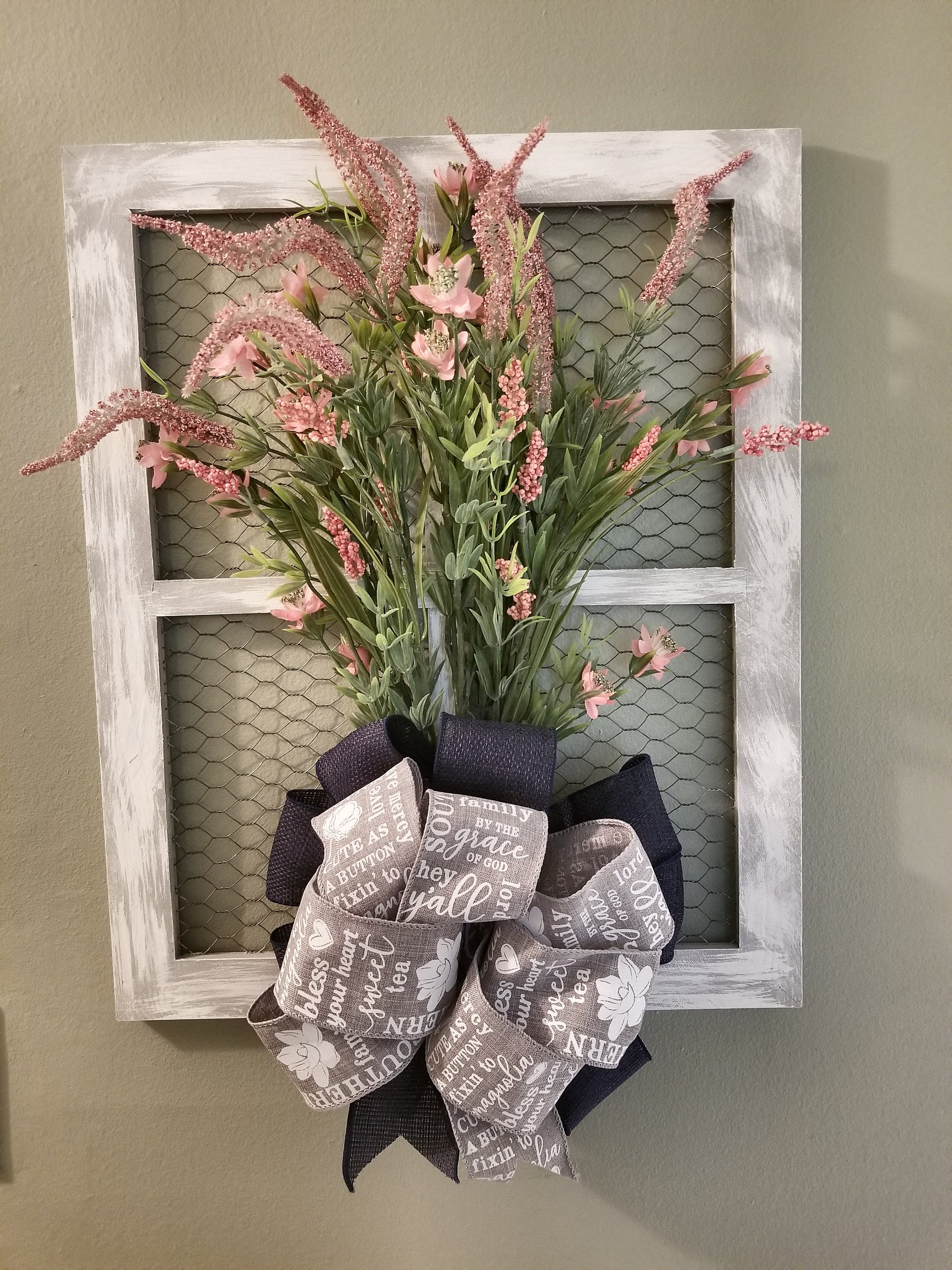 Chicken Wire Window Box Pink Flowers Navy Blue Ribbon - Etsy UK