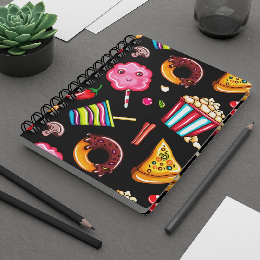 Food Covered Notebook, Spiral Bound Journal, Pizza, Popcorn, Doughnut ...