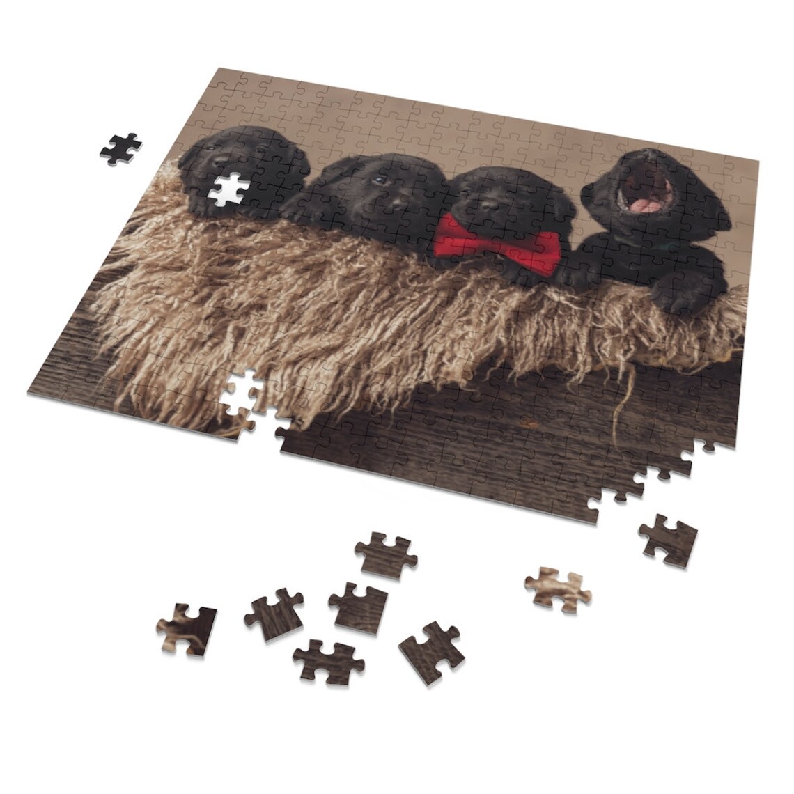 252 Piece Puzzle, Puppies, Dogs, Pet Lovers Gifts, Red Bow, Fun Game ...