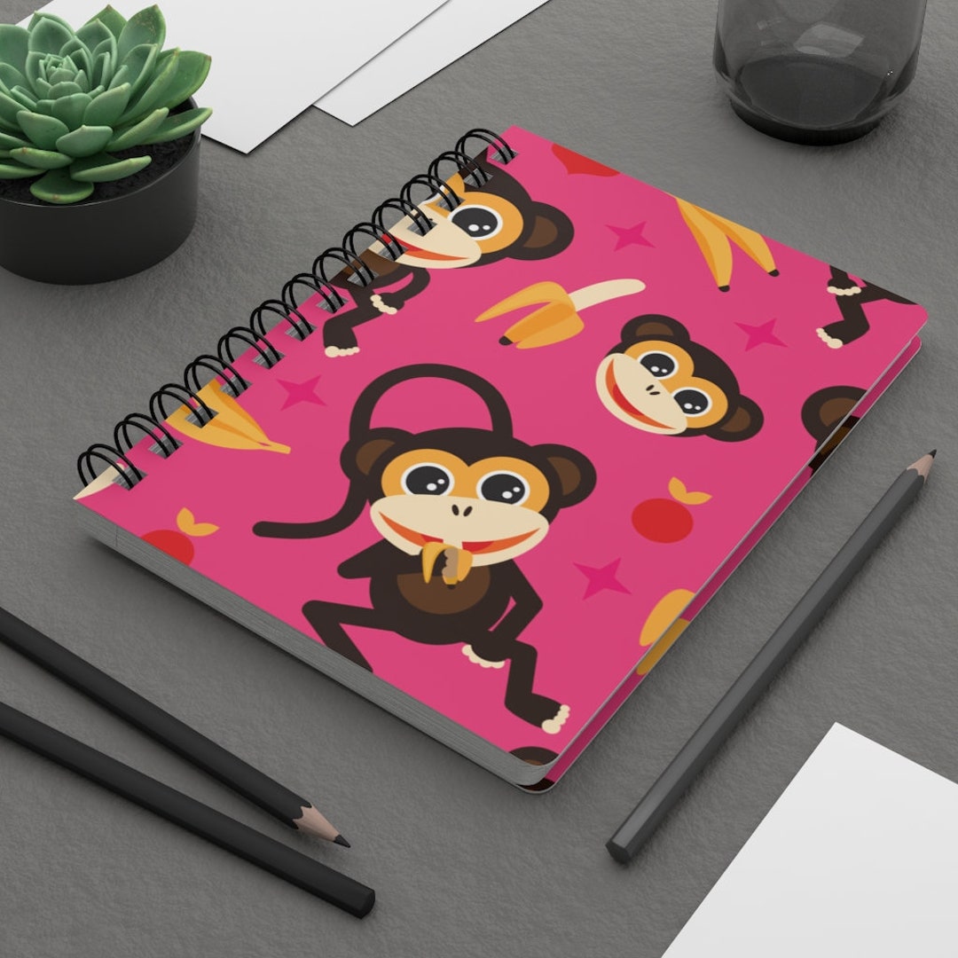 Monkey Notebook, Spiral Bound Journal, Diary, Monkeys Eating Banana's ...
