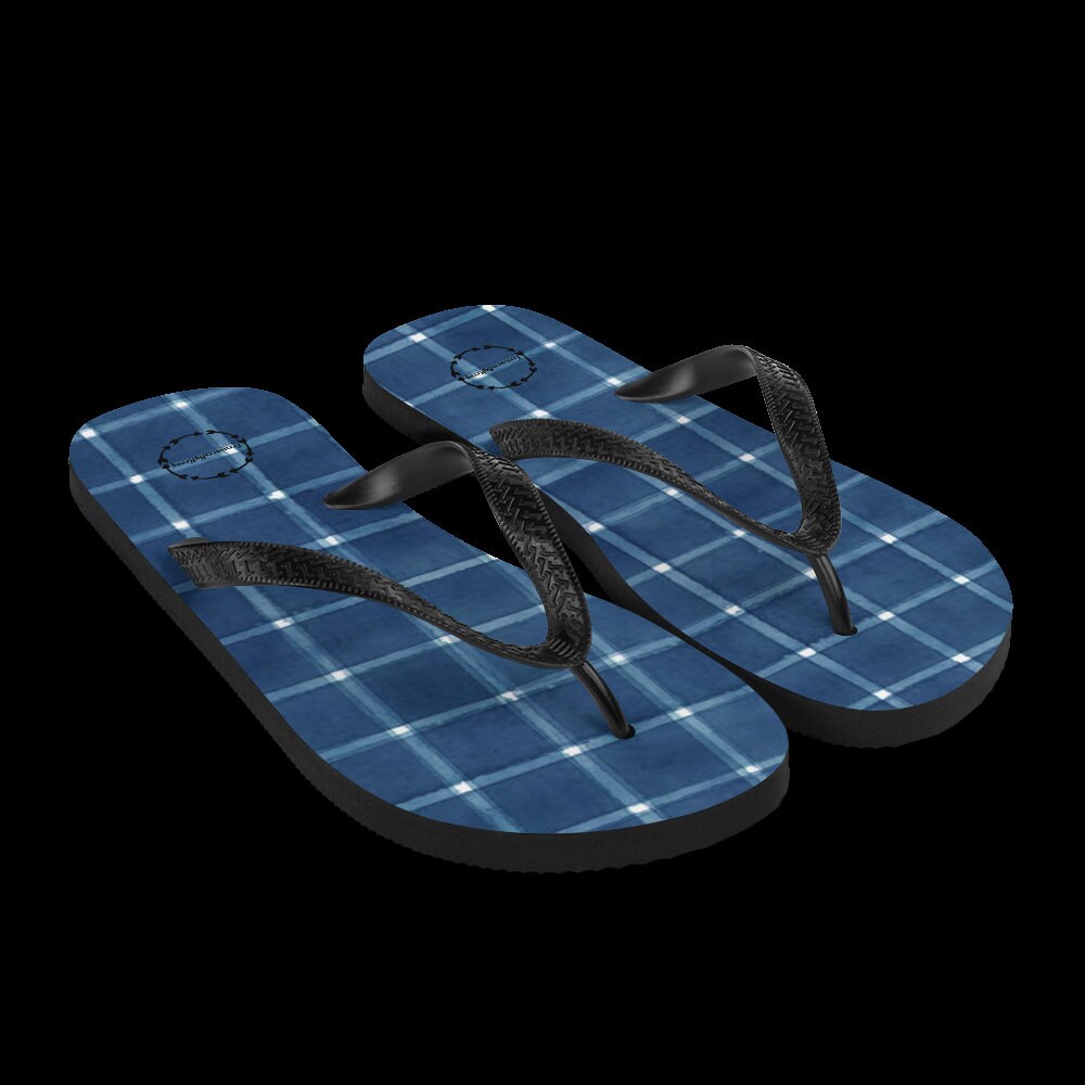 Flip-flops Navy Blue Plaid Pattern Trendy Rustic - Etsy