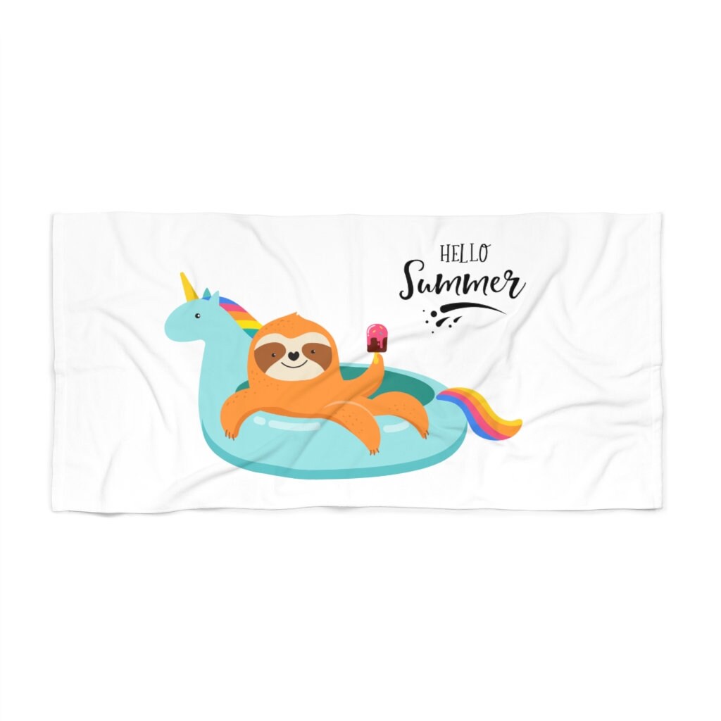 Funny, Cute, Beach Towel, Sloth Floating in a Tube, Hello Summer, Slow ...