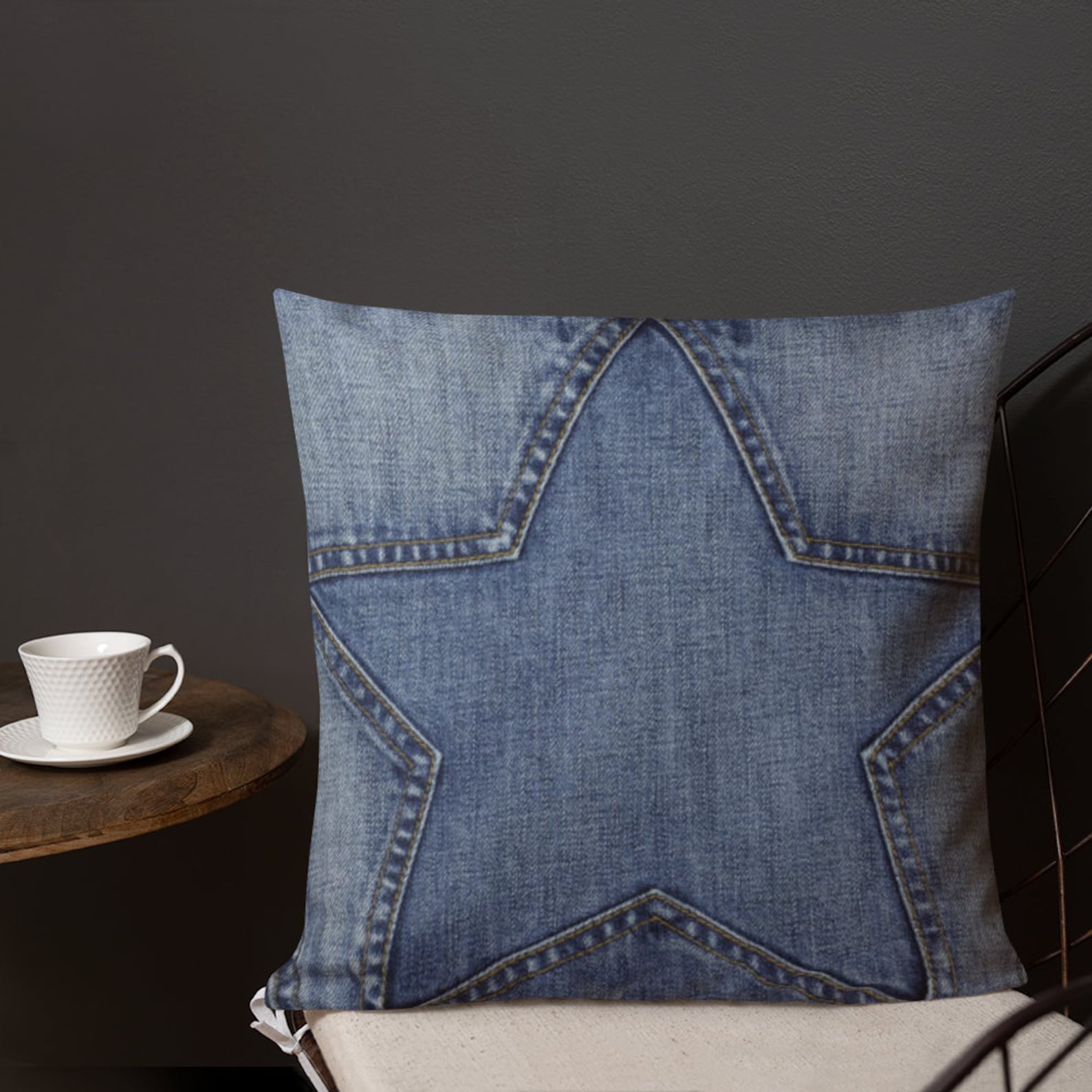 Star Accent Pillow Case, Denim Star Pillow Cover, Print on Washable ...