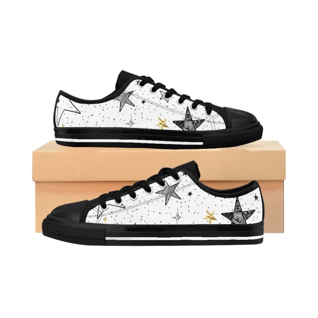 Stars, Women's Sneakers, Black and Gold Stars, Shoes, Trendy, Stylish ...