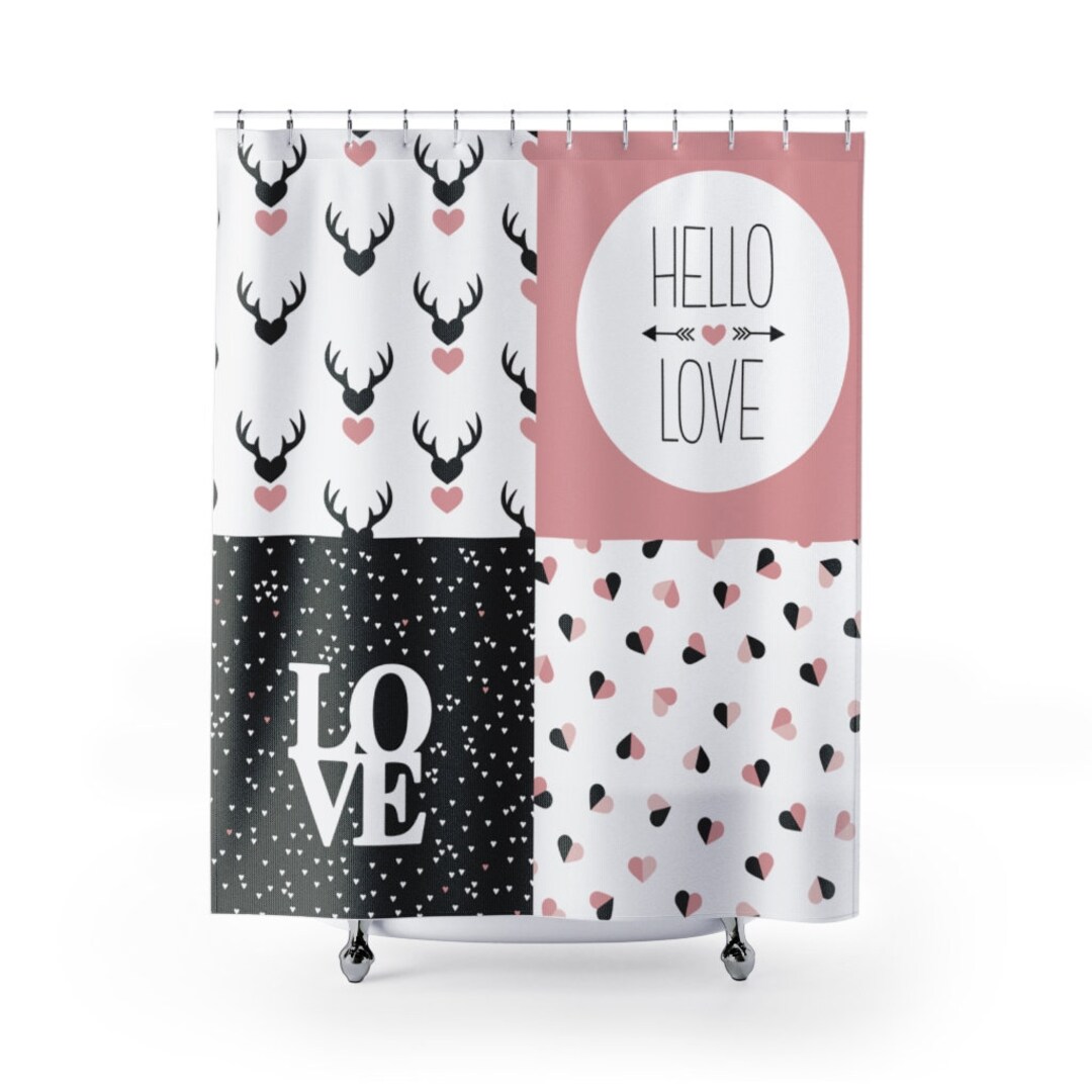 Ciao, Amore, cervo, Tende da doccia, Rustico, freccia, rosa, nero ...