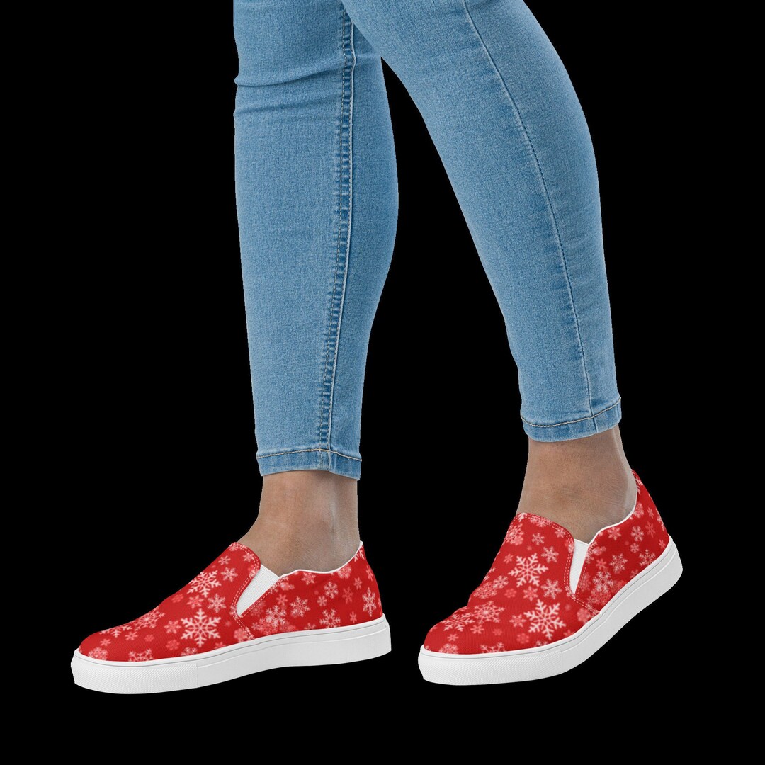 Red Snowflake Sneakers, Women’s Slip-on Canvas Shoes, Ladies Canvas ...