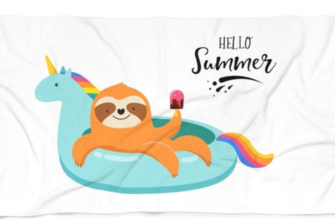 Funny, Cute, Beach Towel, Sloth Floating in a Tube, Hello Summer, Slow ...