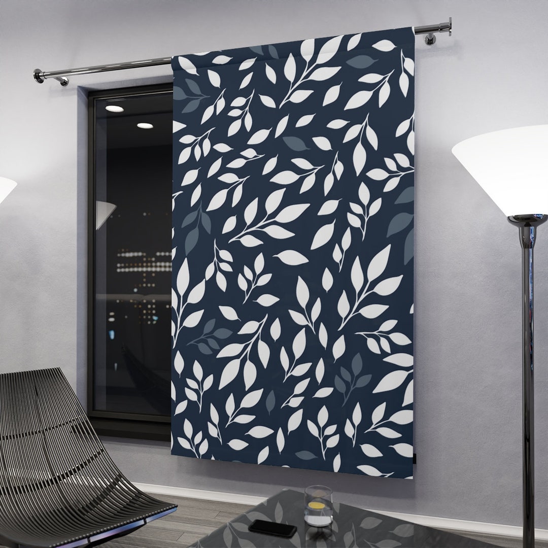 Leaf Window Curtain, Navy Blue Window Curtain, (1 Piece), Navy Blue and ...