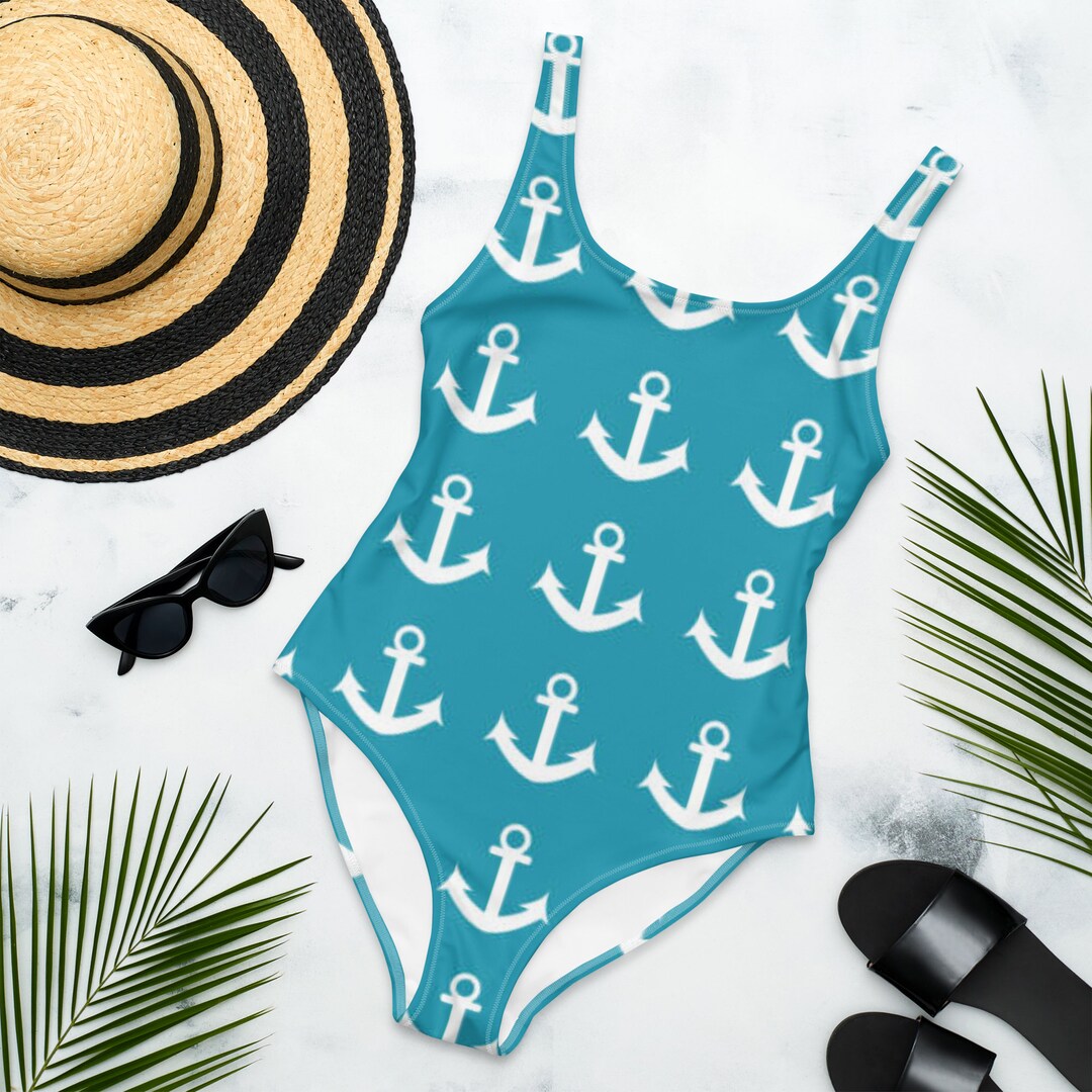 Anchor Bathing Suit, Navy Blue Swimsuit, Nautical Bathing Suit ...