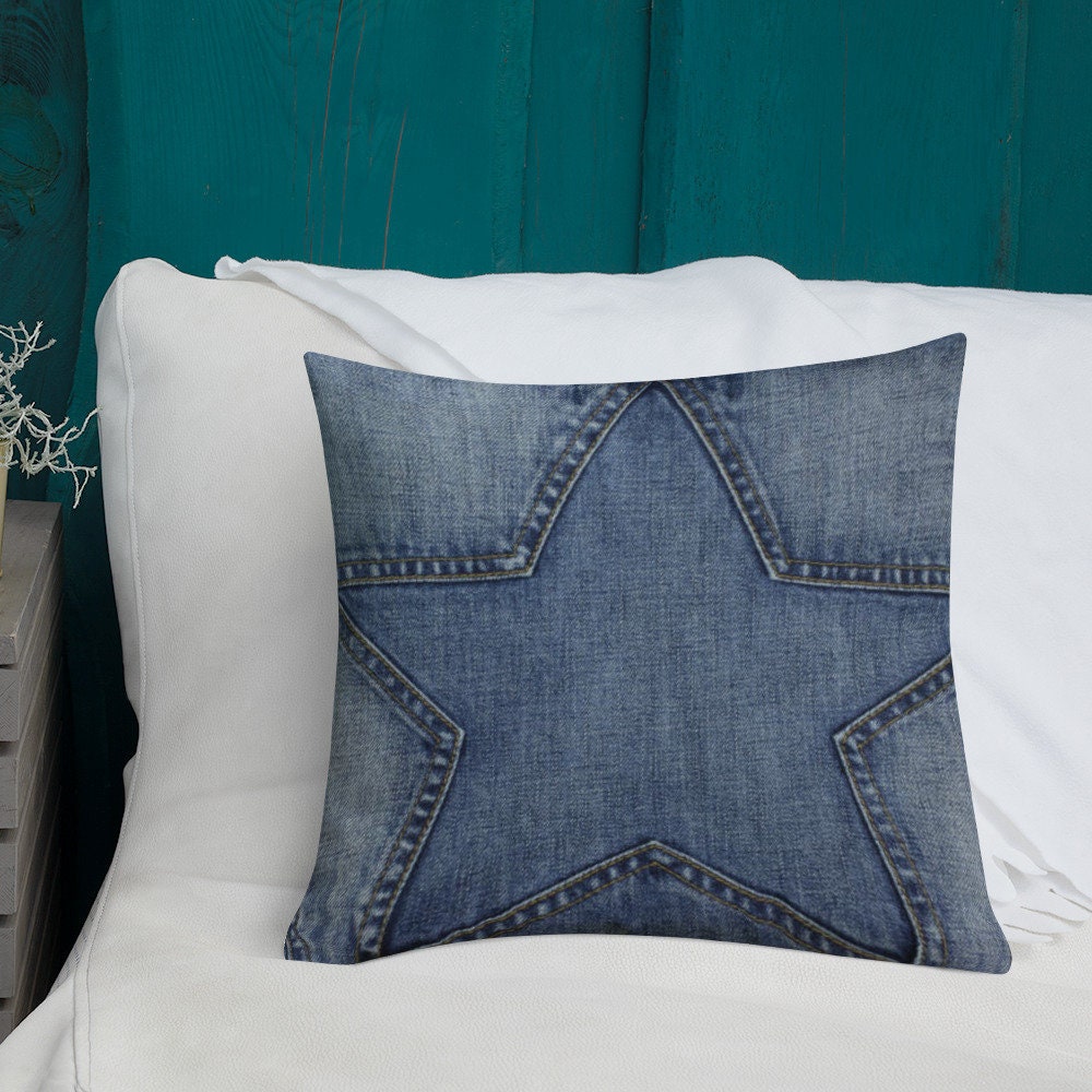 Accent Pillow, Throw Pillow, Denim Print on Pattern, Blue, Jean ...