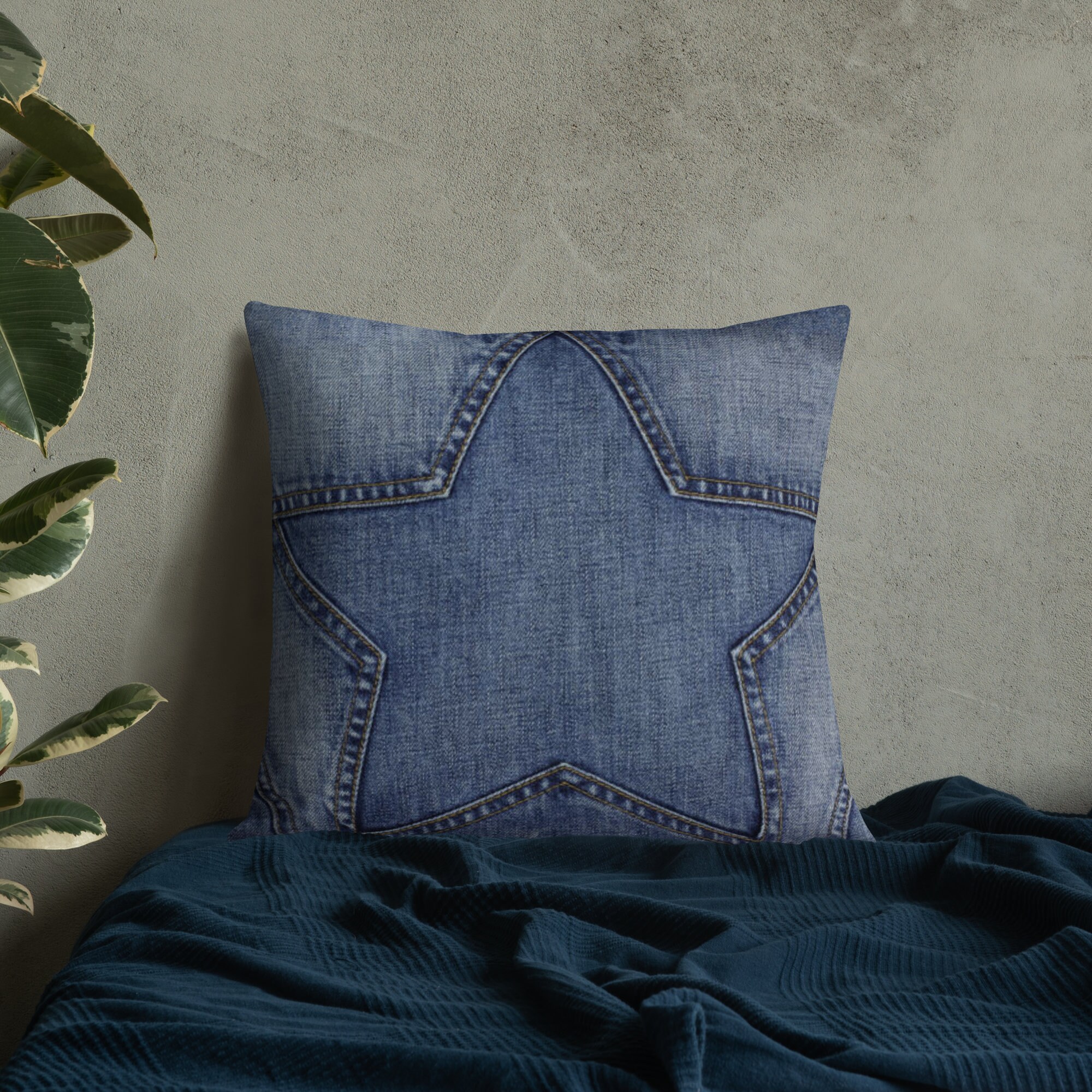 Star Accent Pillow Case, Denim Star Pillow Cover, Print on Washable ...