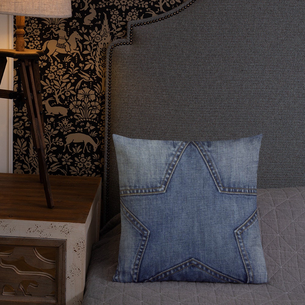 Accent Pillow, Throw Pillow, Denim Print on Pattern, Blue, Jean ...